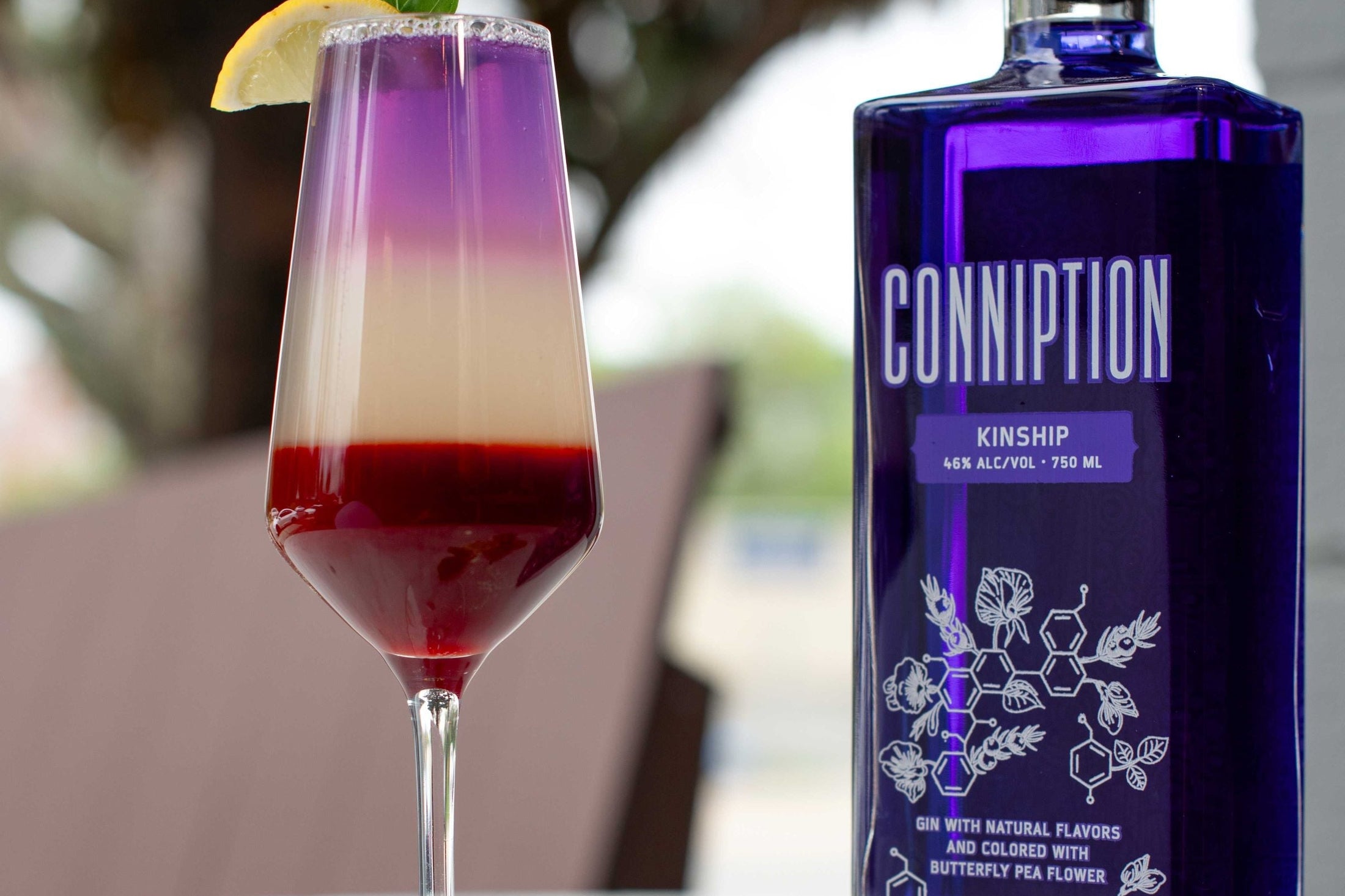 Aviation Cocktail with purple Conniption Kinship Gin